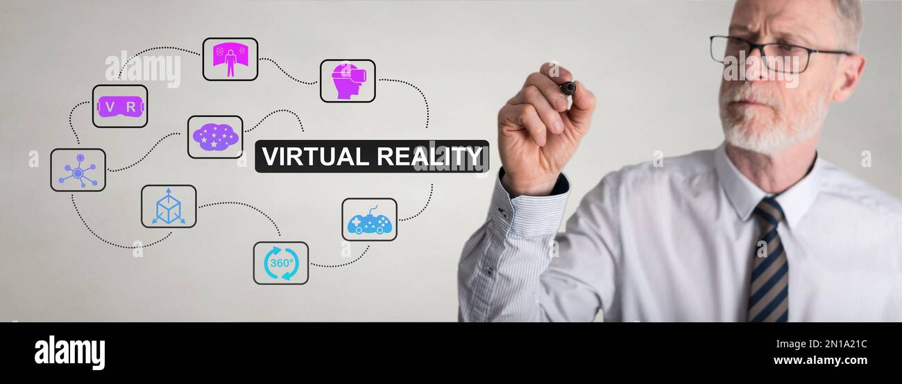Virtual reality concept drawn by a businessman Stock Photo - Alamy