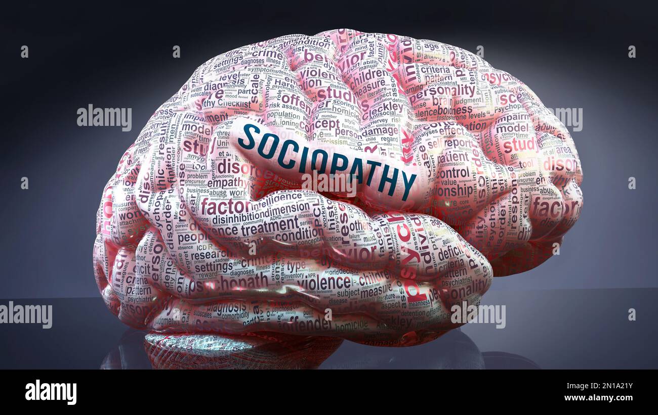 Sociopathy in human brain, hundreds of crucial terms related to Sociopathy projected onto a ...