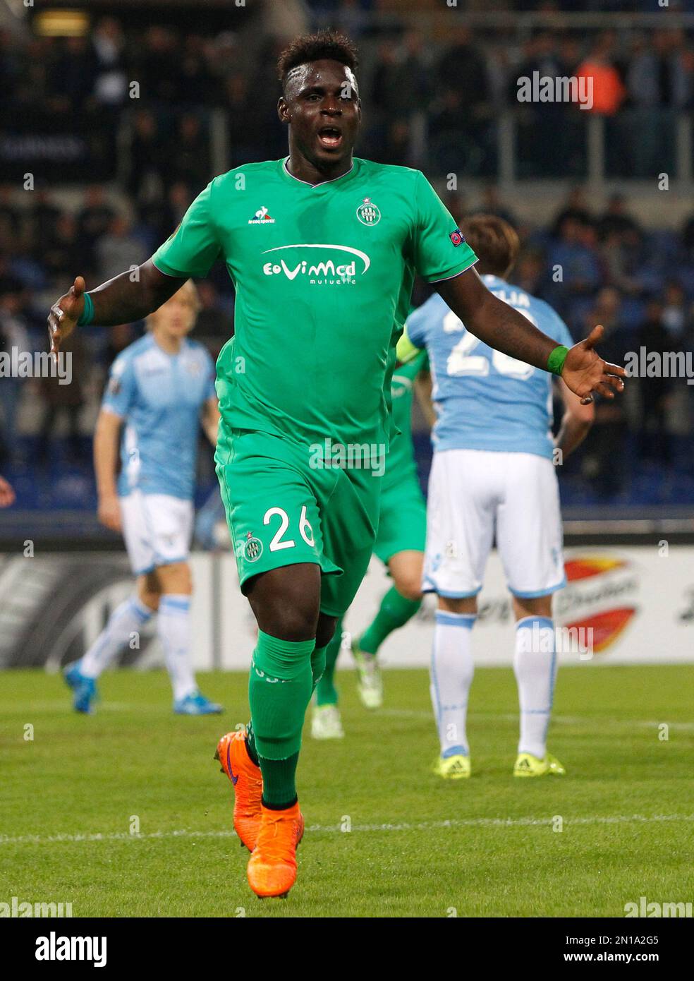 Saint-Etienne’s Moustapha Bayal Sall celebrates after scoring during an ...