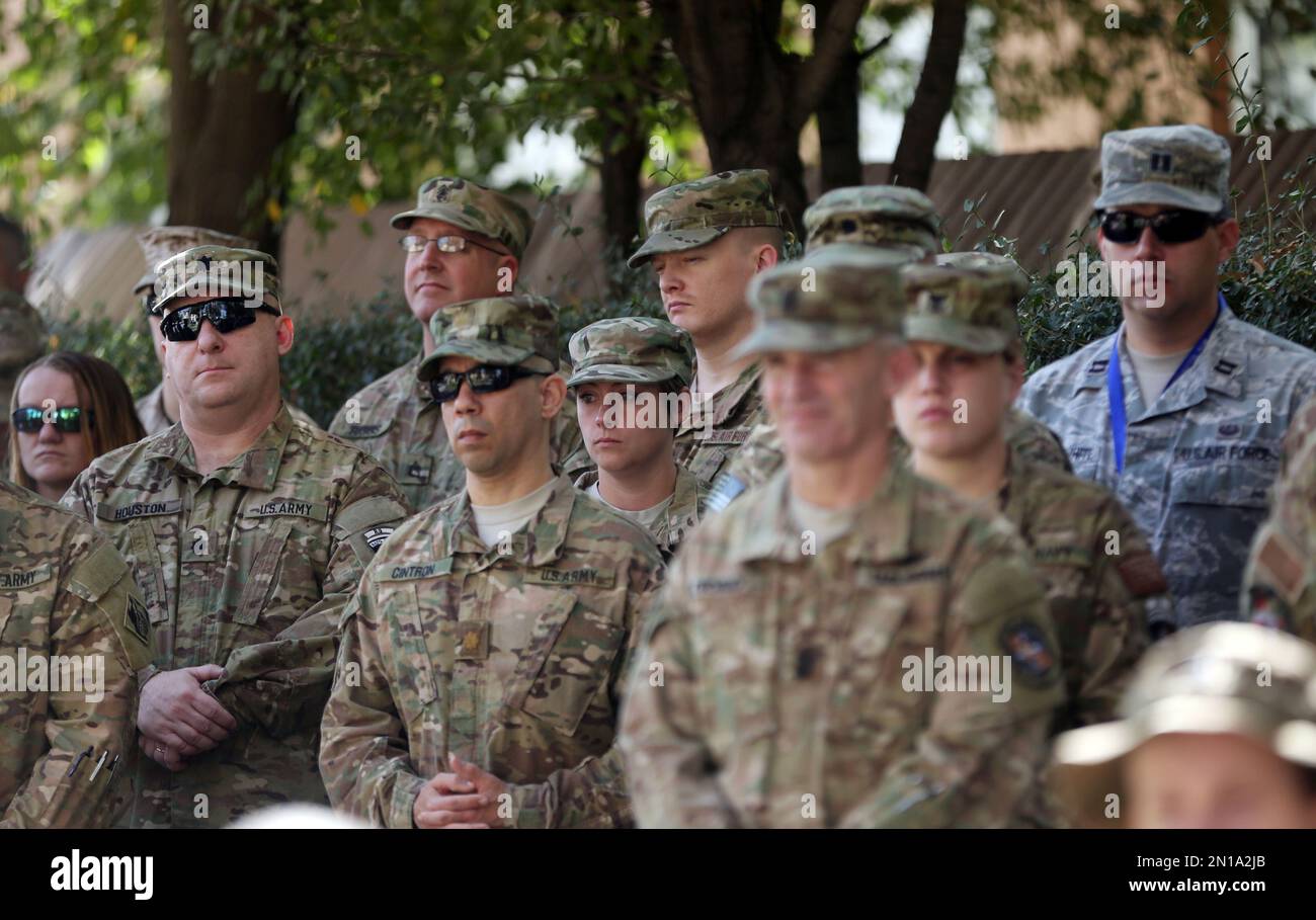 U.S. soldiers listen during a change of command ceremony at Resolute ...