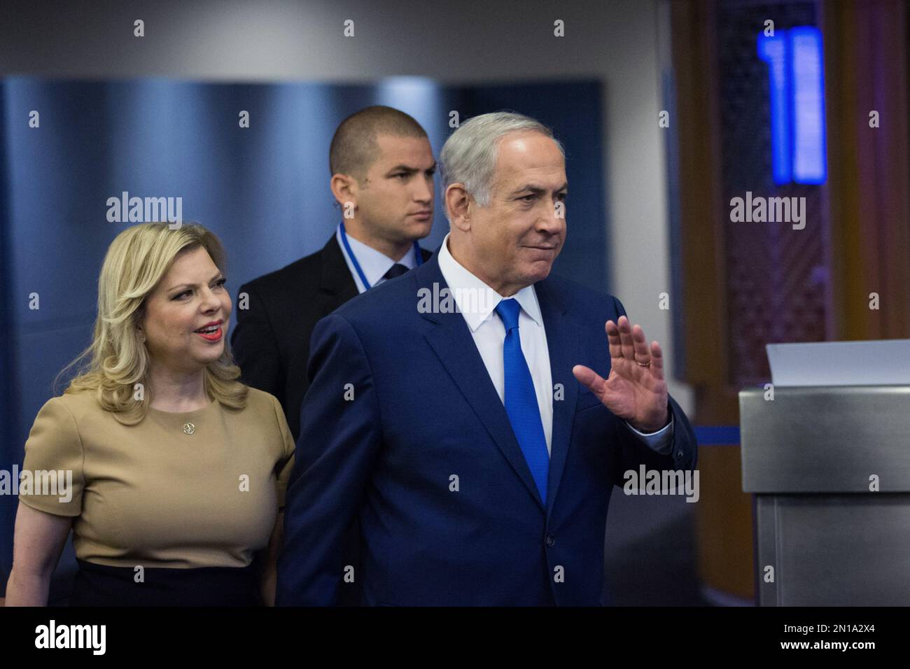 Israel's Prime Minister Benjamin Netanyahu, right, arrives with his ...