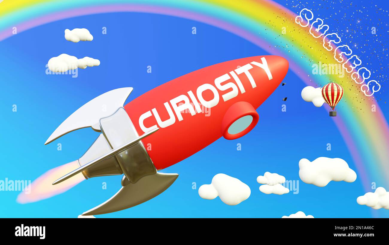 Curiosity lead to achieving success in business and life. Cartoon ...