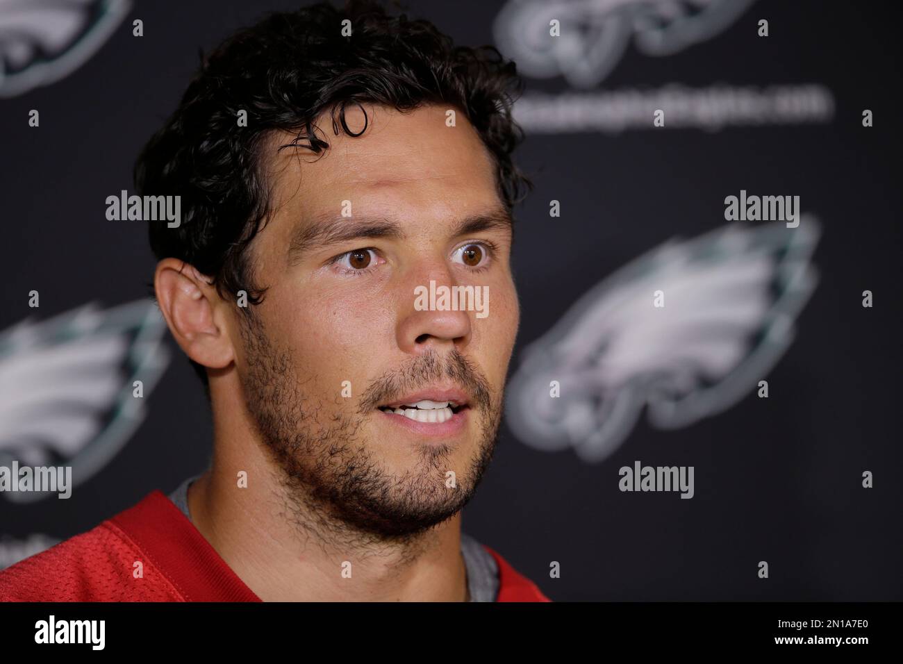 Philadelphia Eagles quarterback Sam Bradford speaks with members of the ...