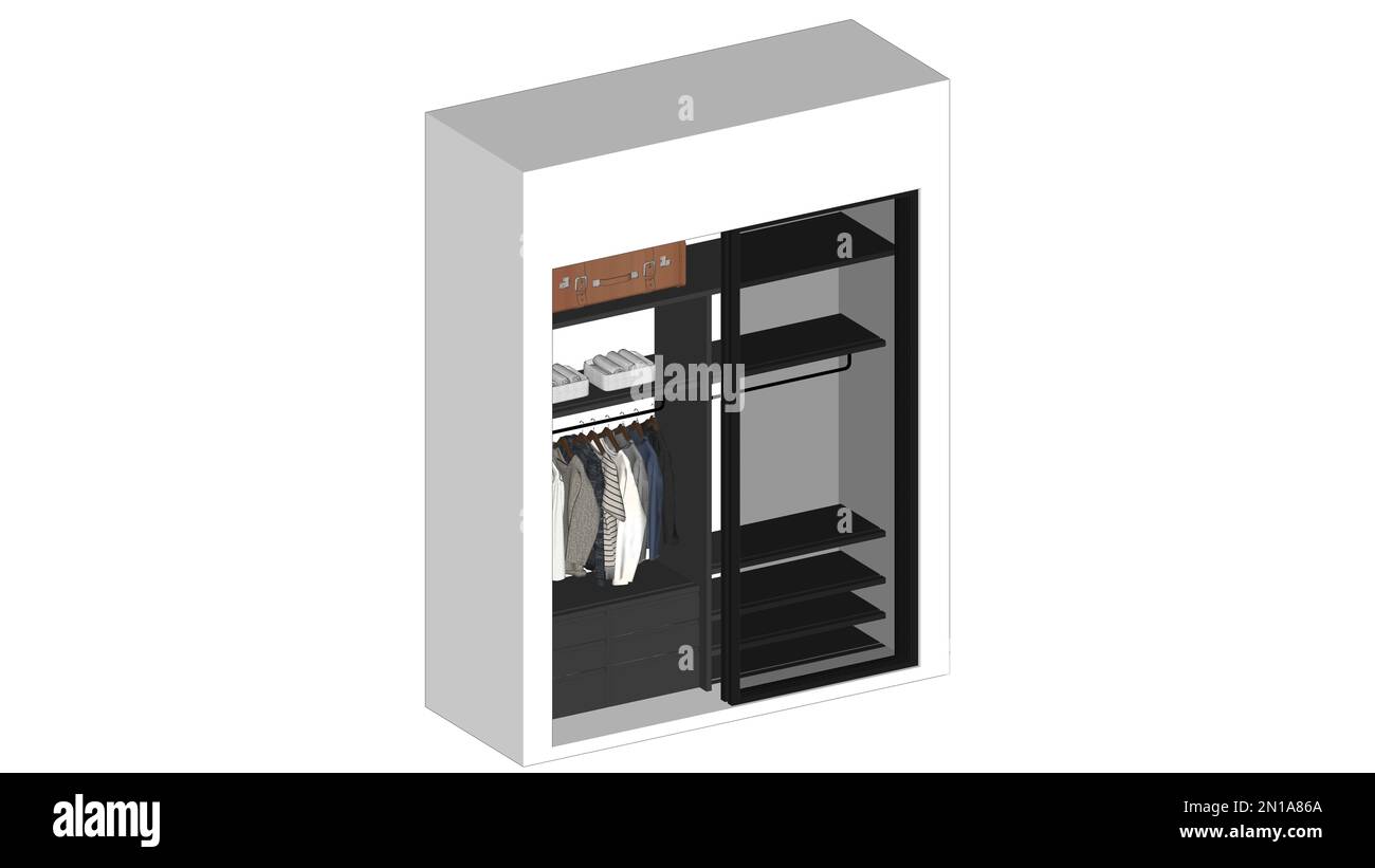 3D Concept Closet, rendered elevation/perspective/plan view, Vector ...