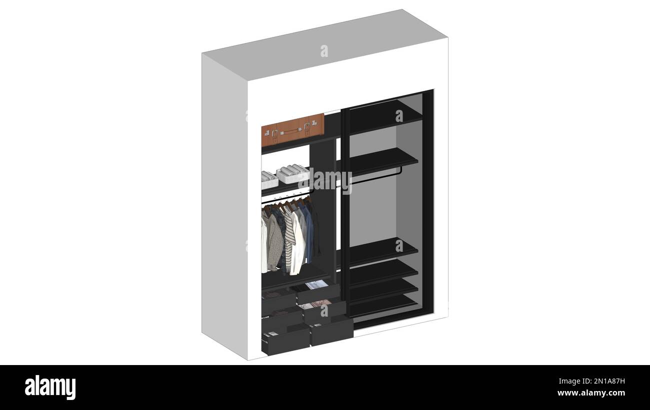 3D Concept Closet, rendered elevation/perspective/plan view, Vector ...