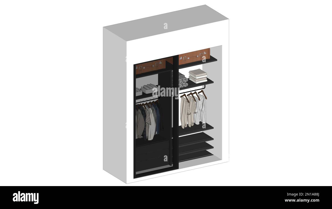 3D Concept Closet, rendered elevation/perspective/plan view, Vector ...