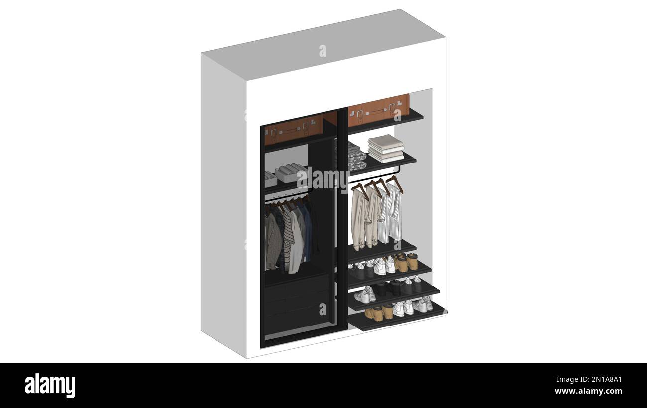 3D Concept Closet, rendered elevation/perspective/plan view, Vector ...