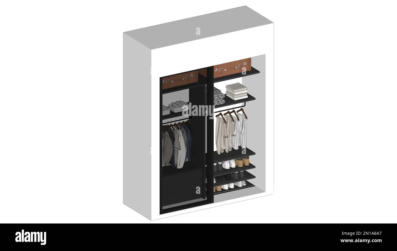 3D Concept Closet, rendered elevation/perspective/plan view, Vector ...