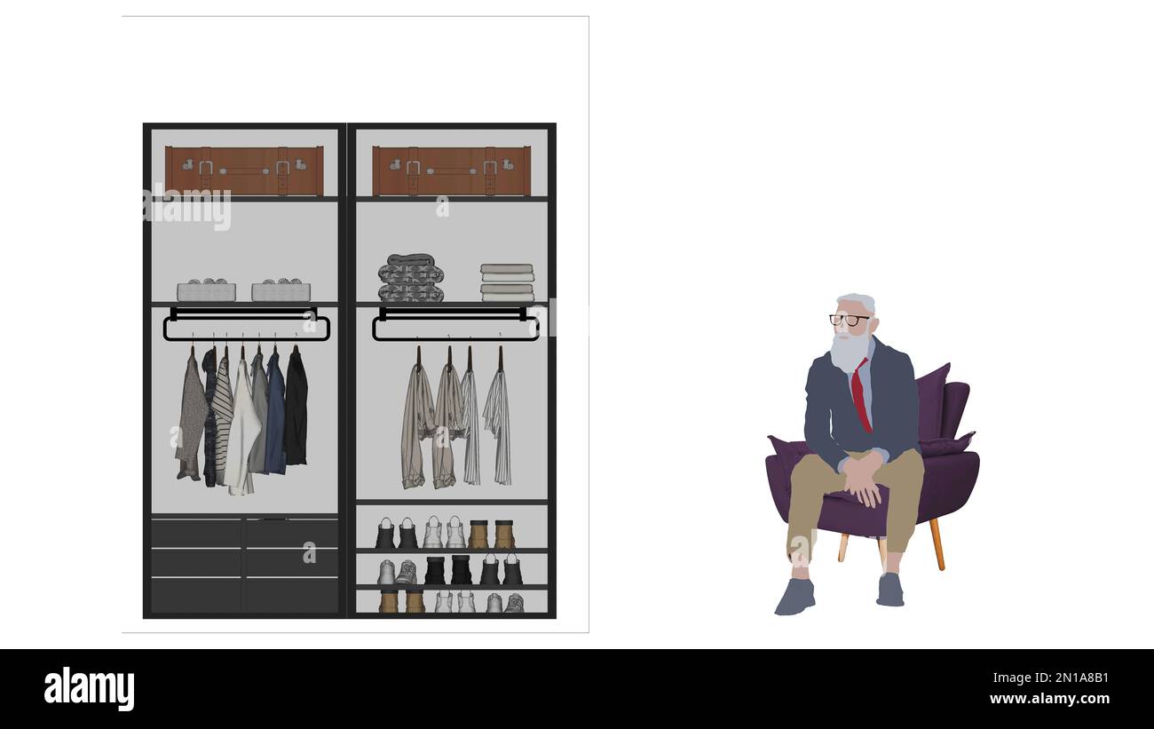 3D Concept Closet, rendered elevation/perspective/plan view, Vector ...