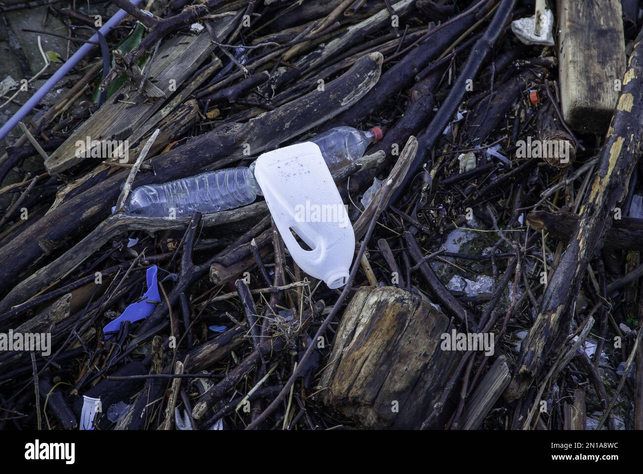 Detail of contamination with plastics, destruction of nature and the ...