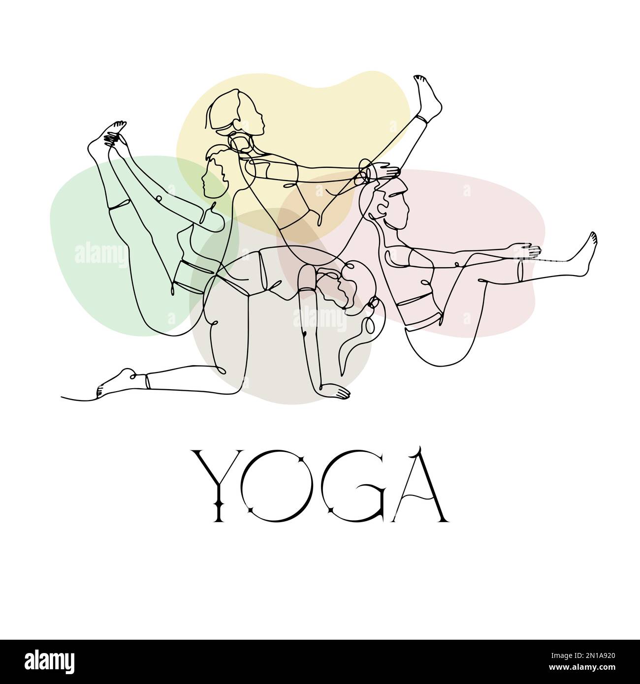 Single line drawing of a girl in yoga pose with abstract shapes Stock ...