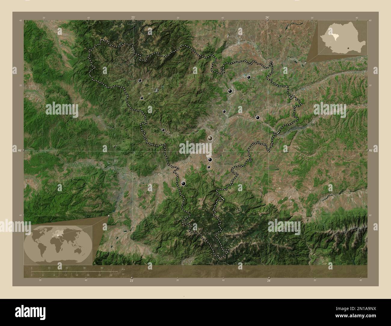 Alba, county of Romania. High resolution satellite map. Locations of ...