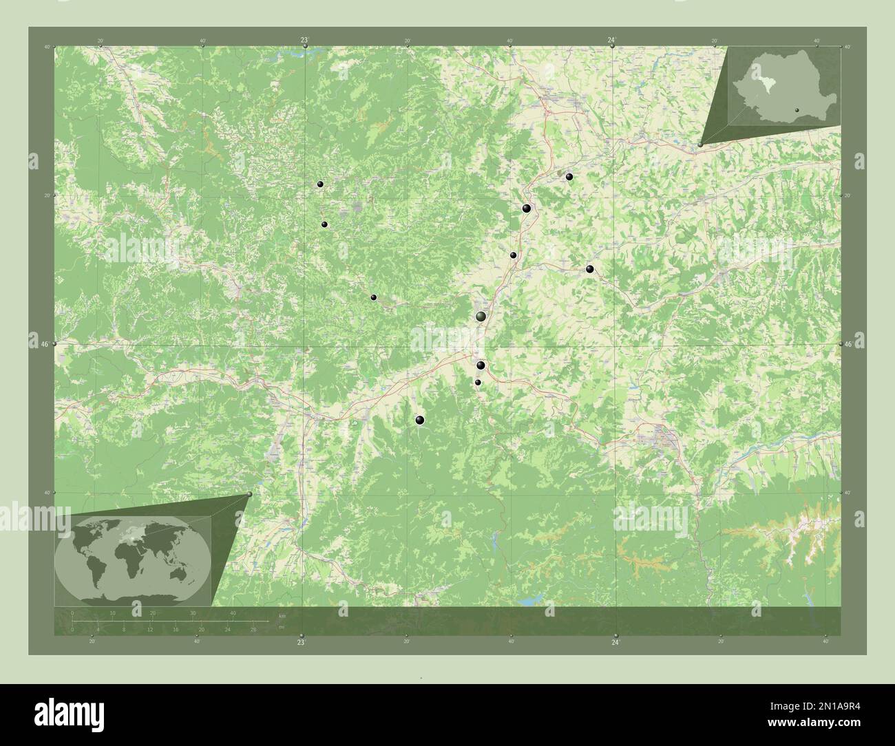Alba, county of Romania. Open Street Map. Locations of major cities of ...