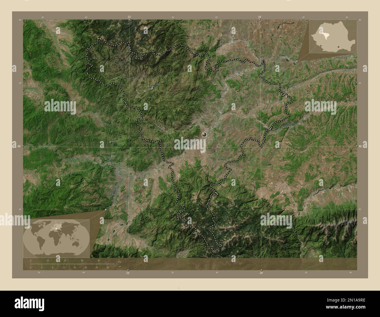 Alba, county of Romania. High resolution satellite map. Corner ...