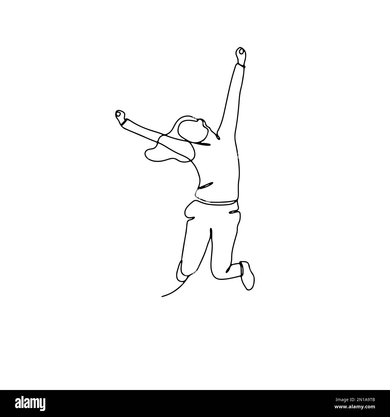 Single line drawing of jumping woman. Linear hand drawn doodle Stock ...