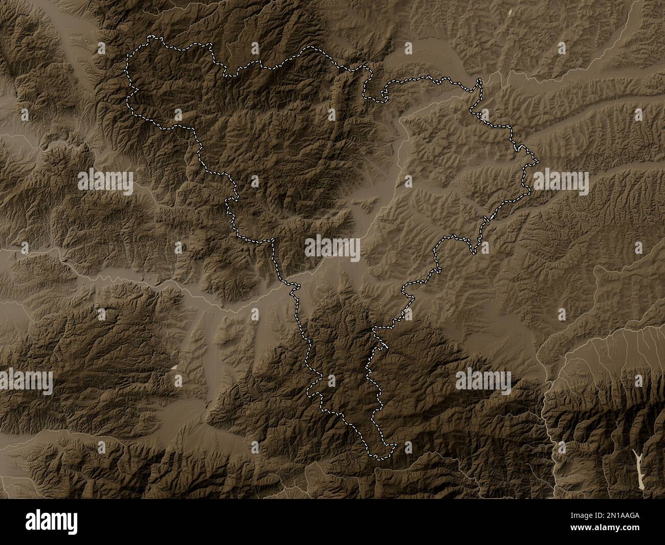 Alba, county of Romania. Elevation map colored in sepia tones with ...