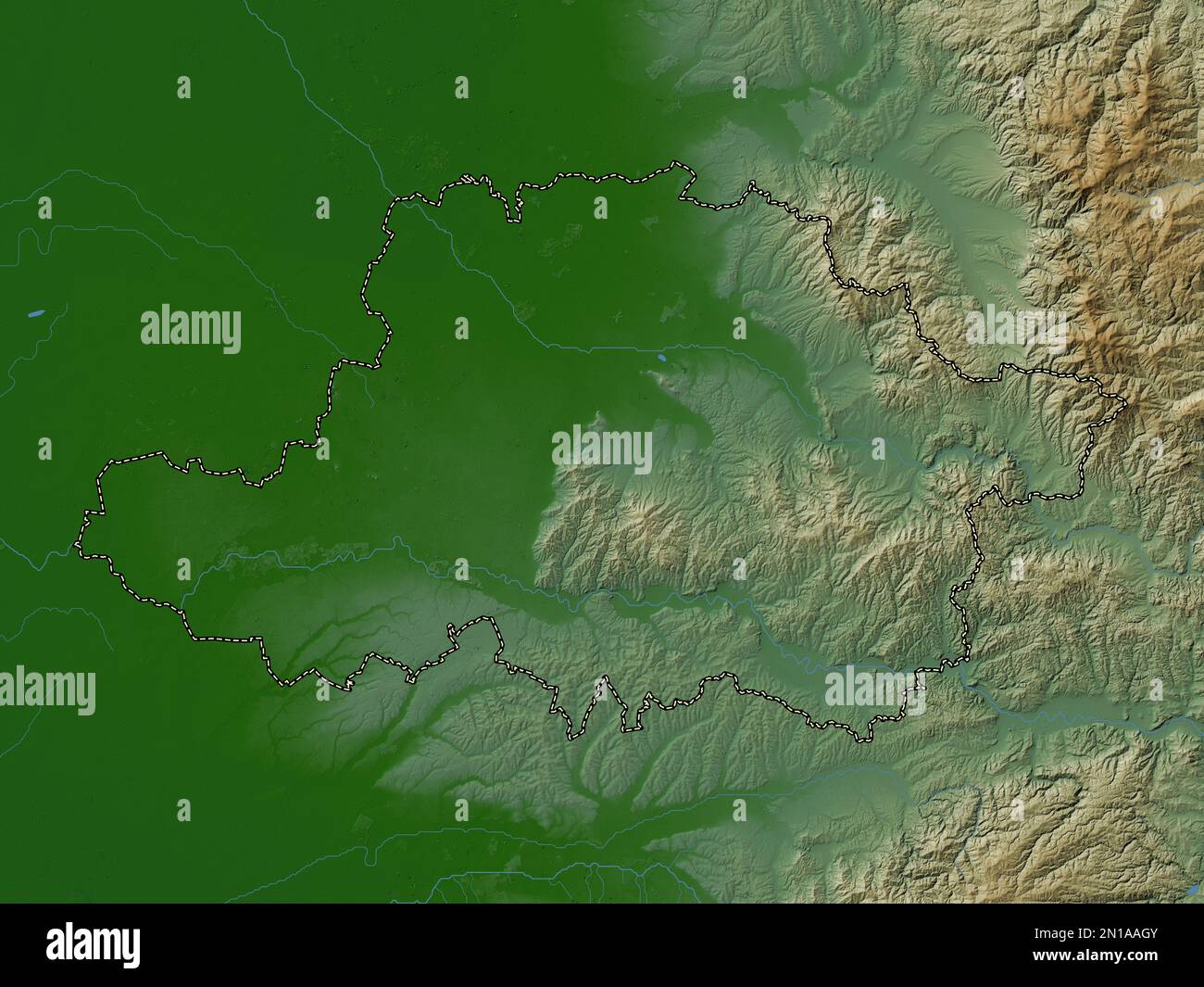 Arad, county of Romania. Colored elevation map with lakes and rivers ...