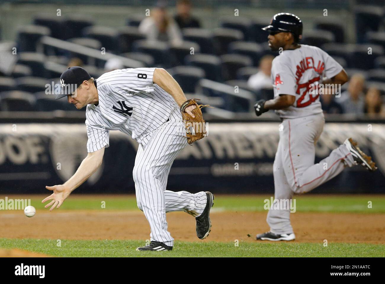 New York Yankees third baseman Chase Headley bobbles Xander Bogaerts ...