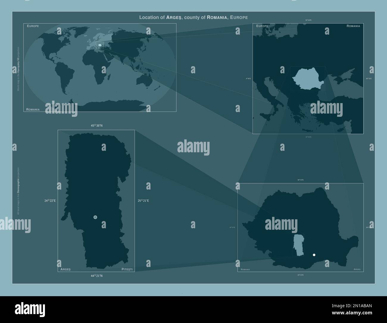 Arges, county of Romania. Diagram showing the location of the region on ...