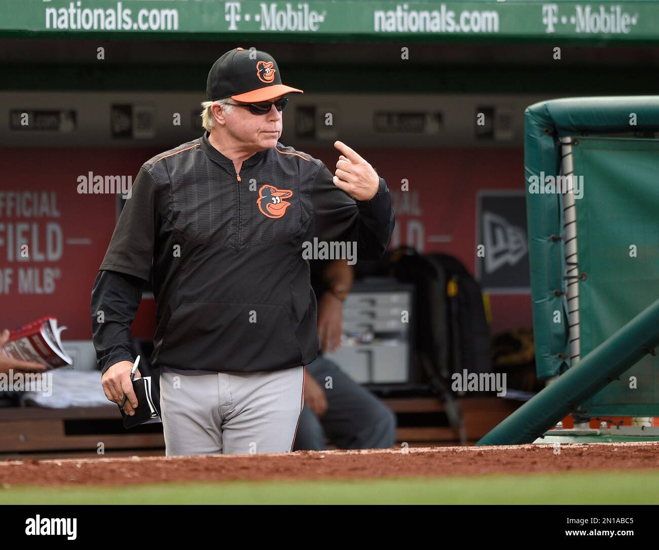 Baltimore Orioles manager Buck Showalter gestures during an interleague ...