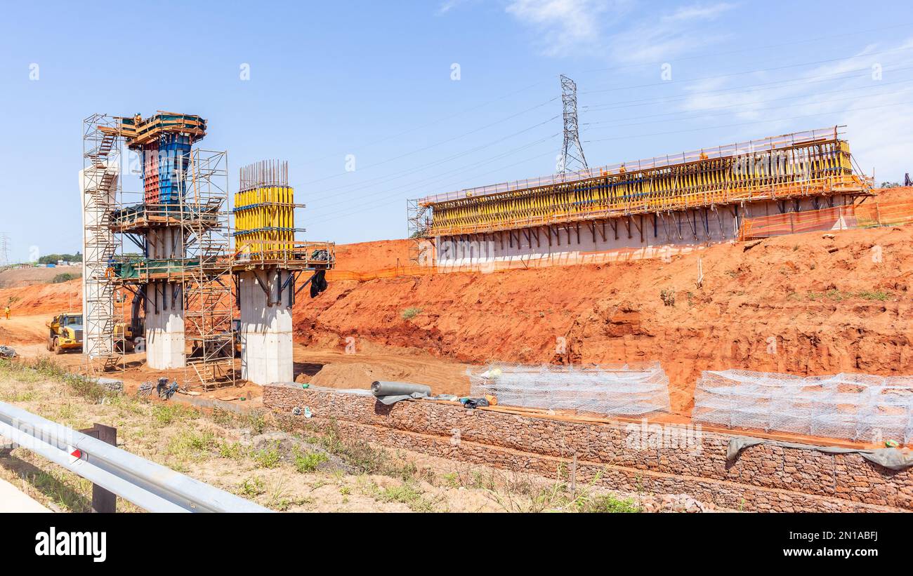 Industrial construction of new bridges junction with foundations been ...
