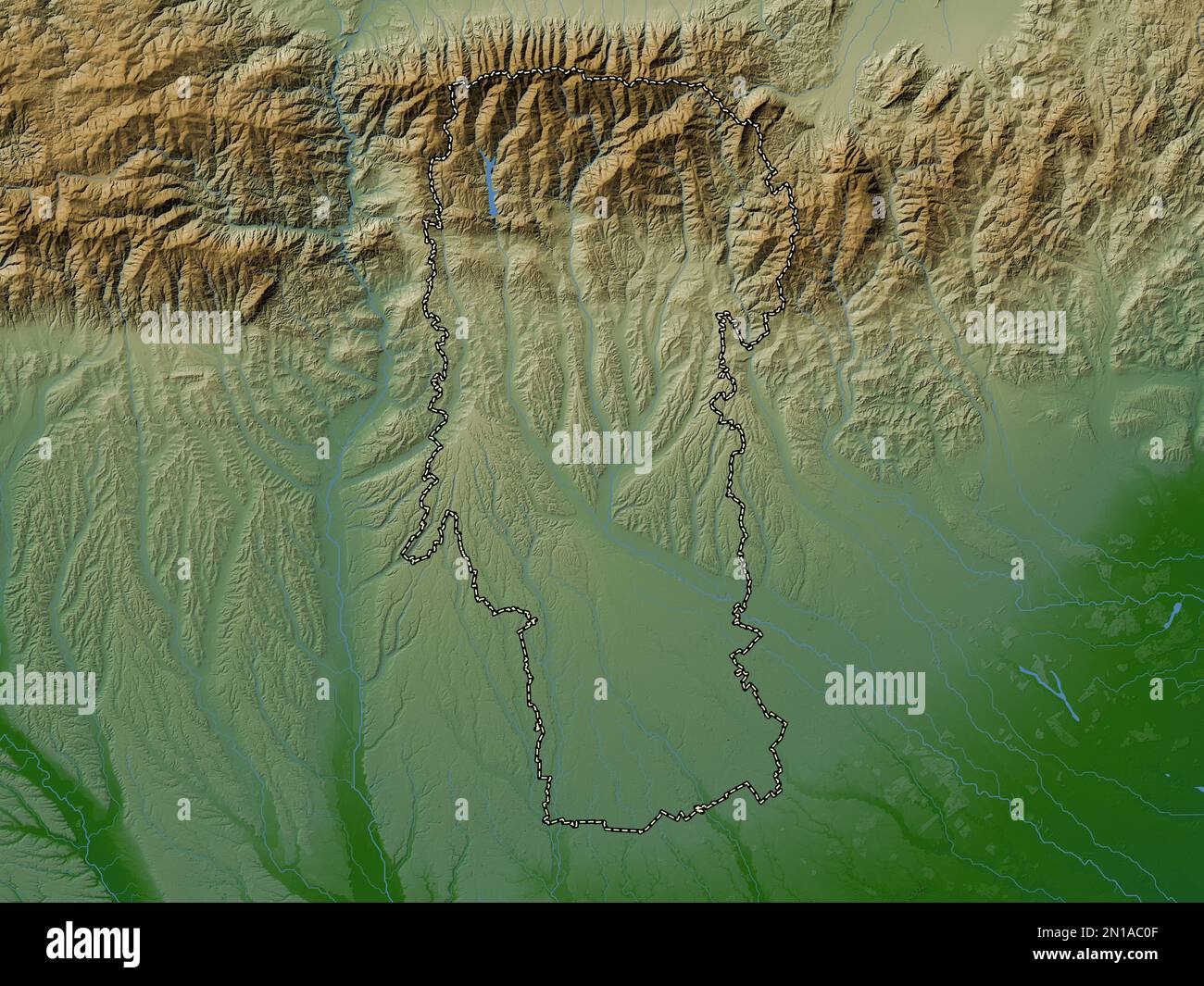 Arges, county of Romania. Colored elevation map with lakes and rivers ...
