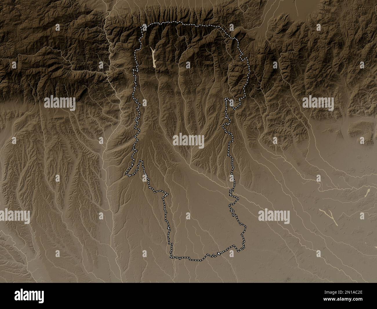Arges, county of Romania. Elevation map colored in sepia tones with ...