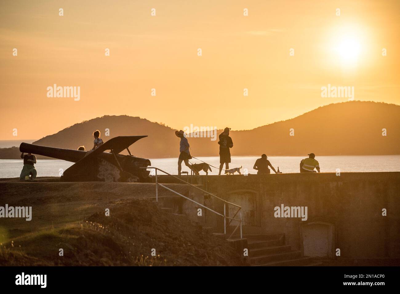 Thursday Island residents and tourists at play on Green Hill Fort, in ...