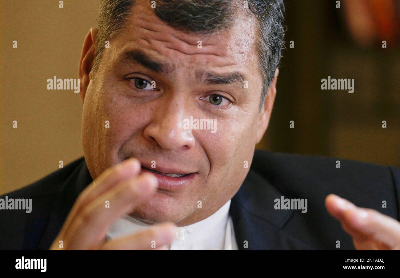 Ecuador's President Rafael Correa answers questions during an interview ...