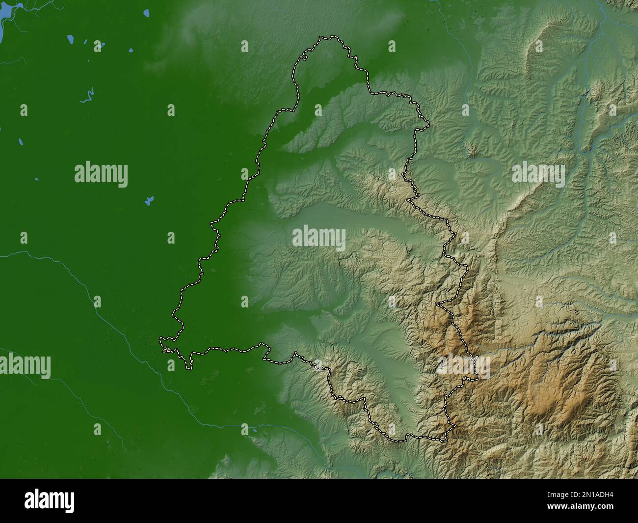 Bihor, county of Romania. Colored elevation map with lakes and rivers ...