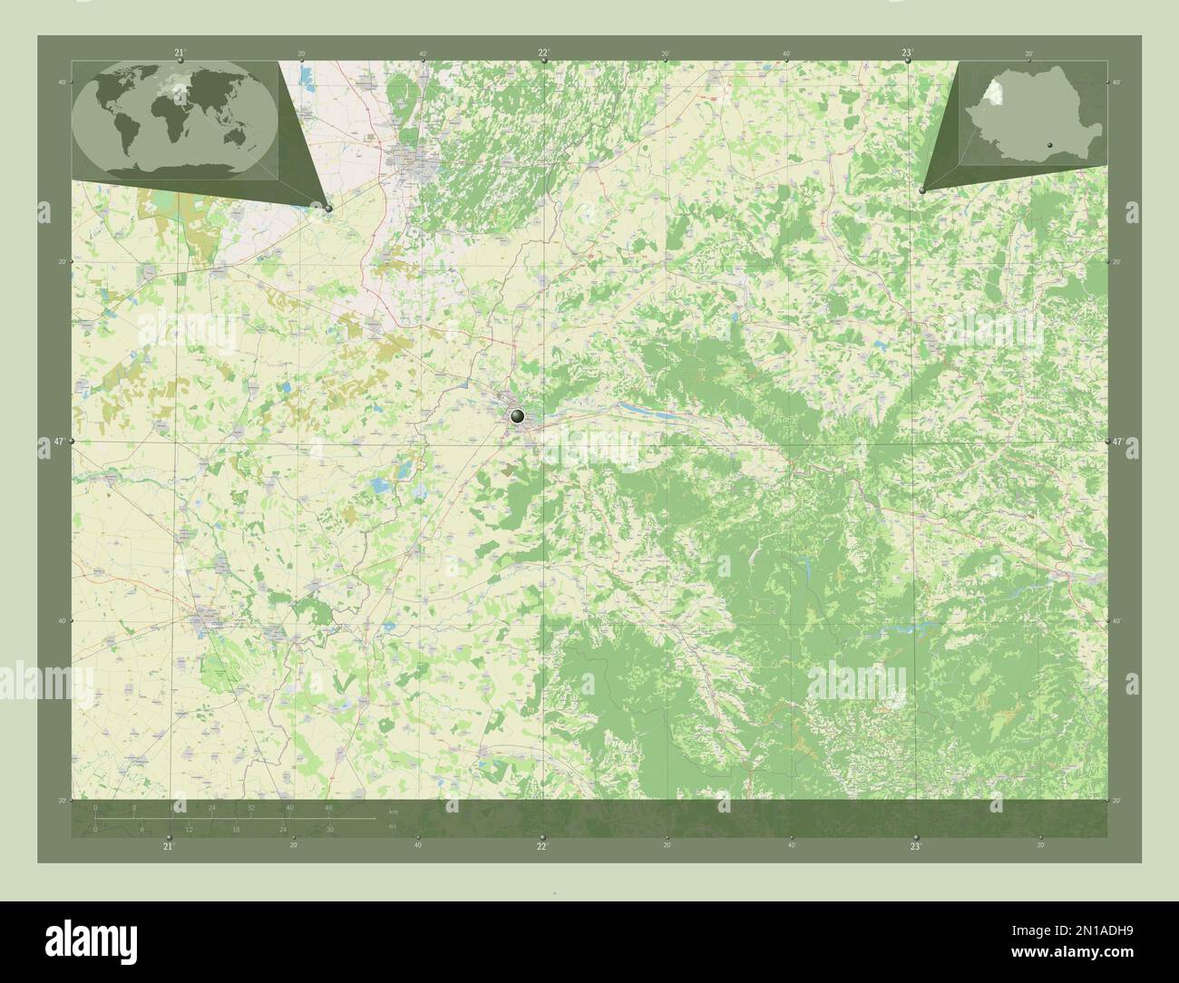 Bihor, county of Romania. Open Street Map. Corner auxiliary location ...