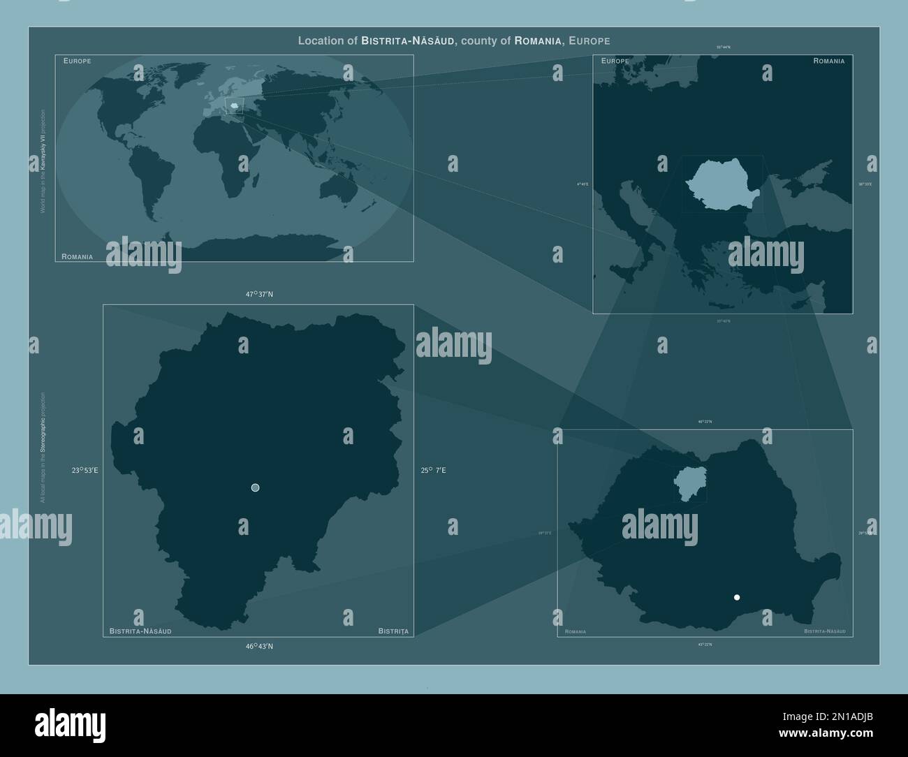 Bistrita-Nasaud, county of Romania. Diagram showing the location of the ...