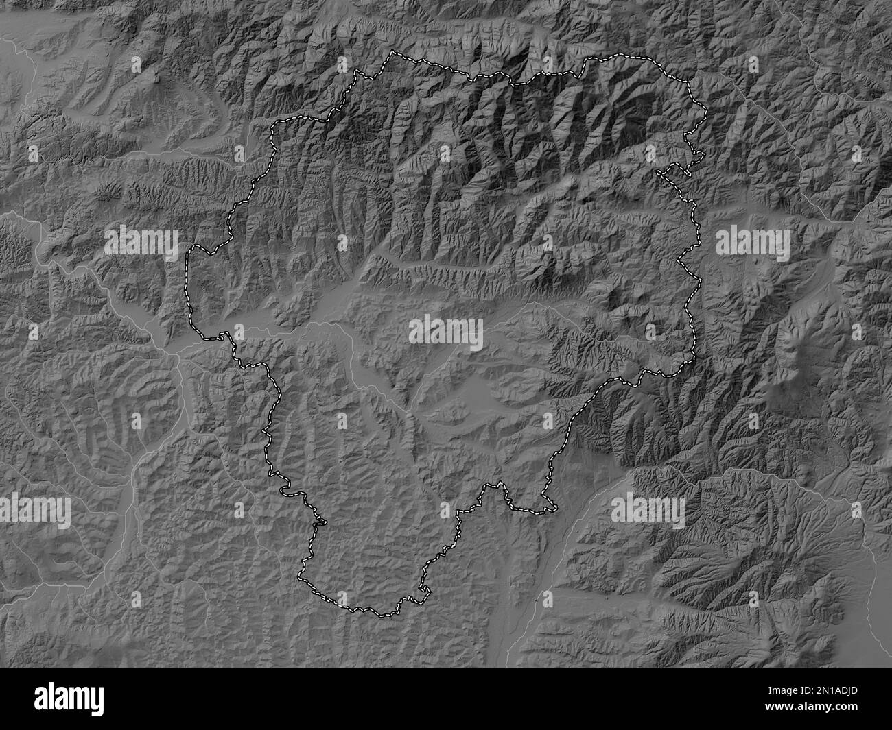 Bistrita-Nasaud, county of Romania. Grayscale elevation map with lakes ...