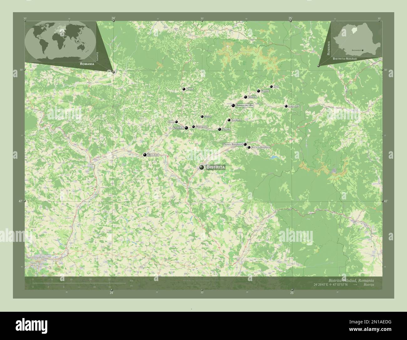 Bistrita-Nasaud, county of Romania. Open Street Map. Locations and ...