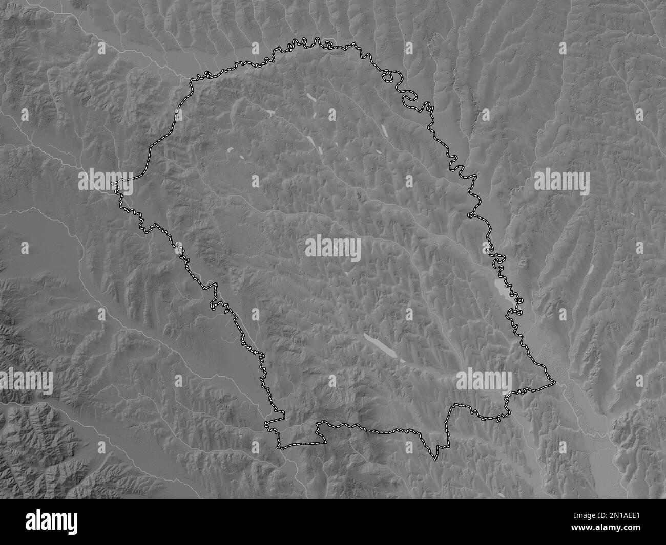 Botosani, county of Romania. Grayscale elevation map with lakes and ...