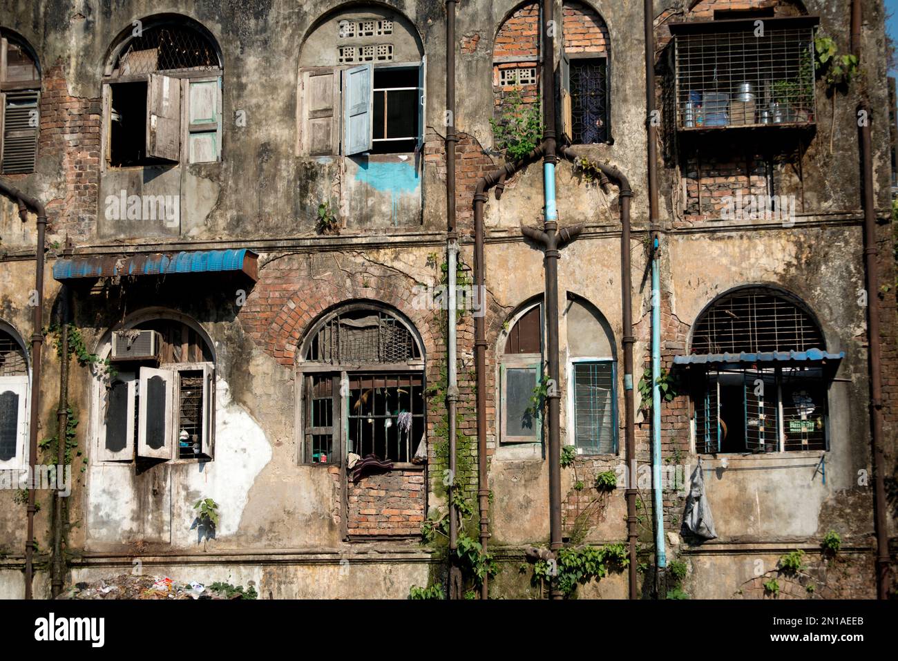 Old building facade, Yangon, Myanmar Stock Photo - Alamy