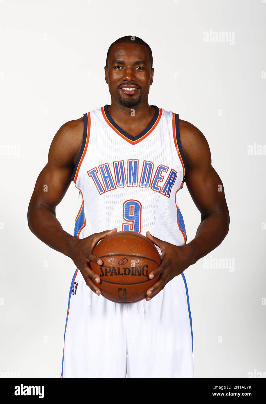 Oklahoma City Thunder forward Serge Ibaka poses for a photo during ...