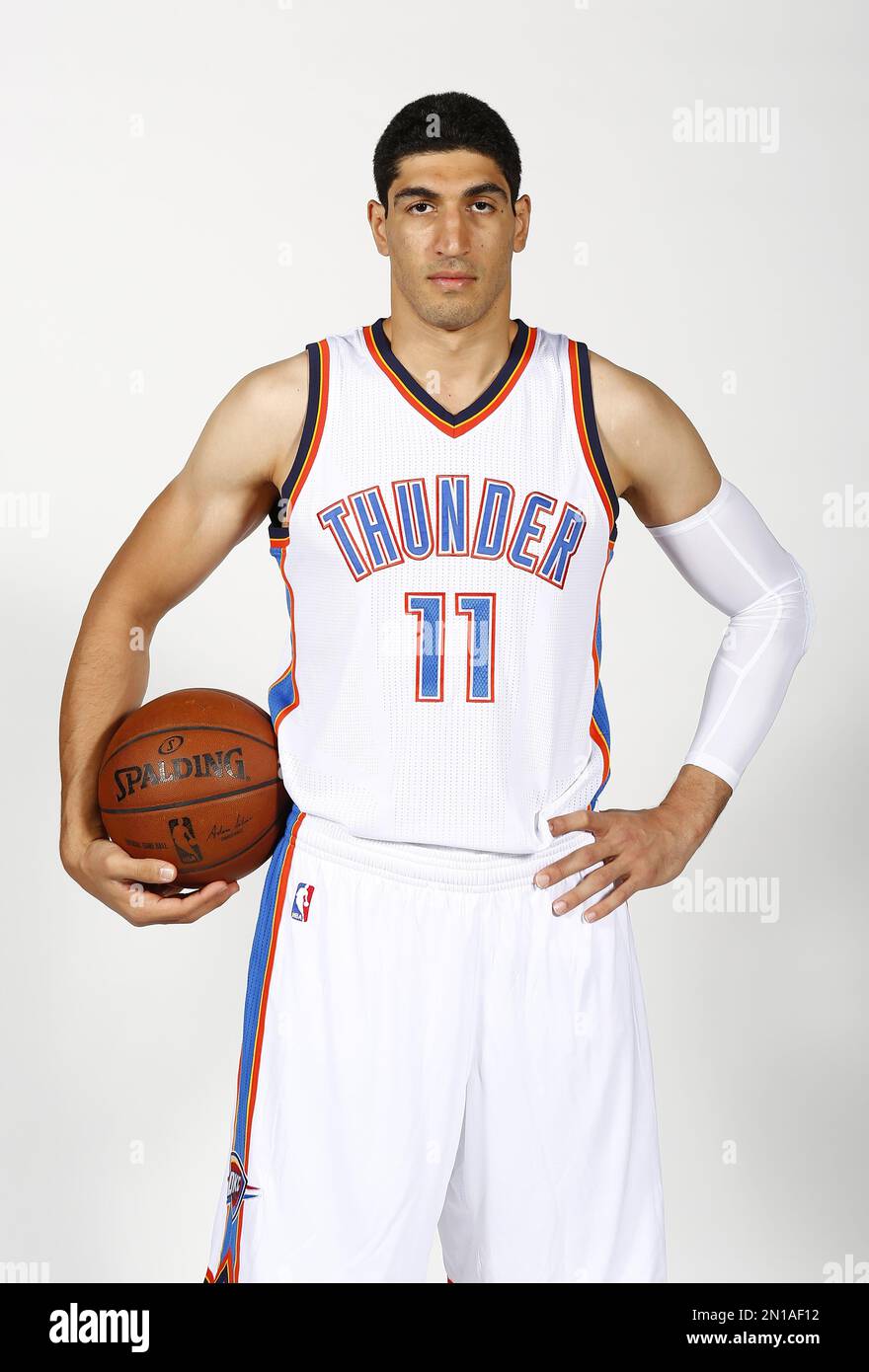 Oklahoma City Thunder center Enes Kanter poses for a photo during ...
