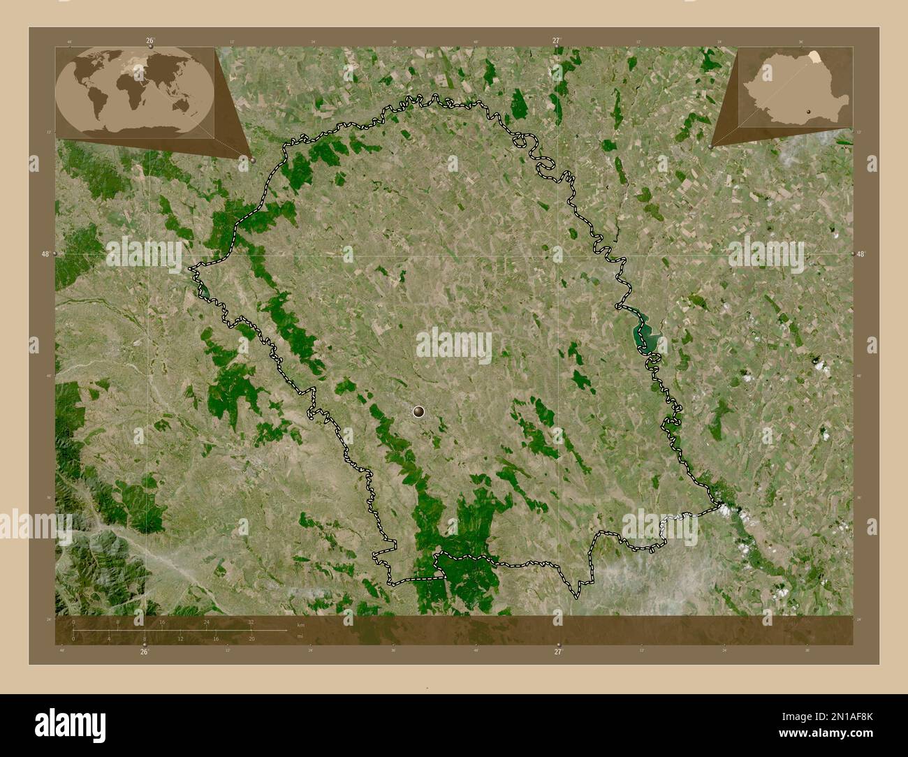 Botosani, county of Romania. Low resolution satellite map. Corner ...