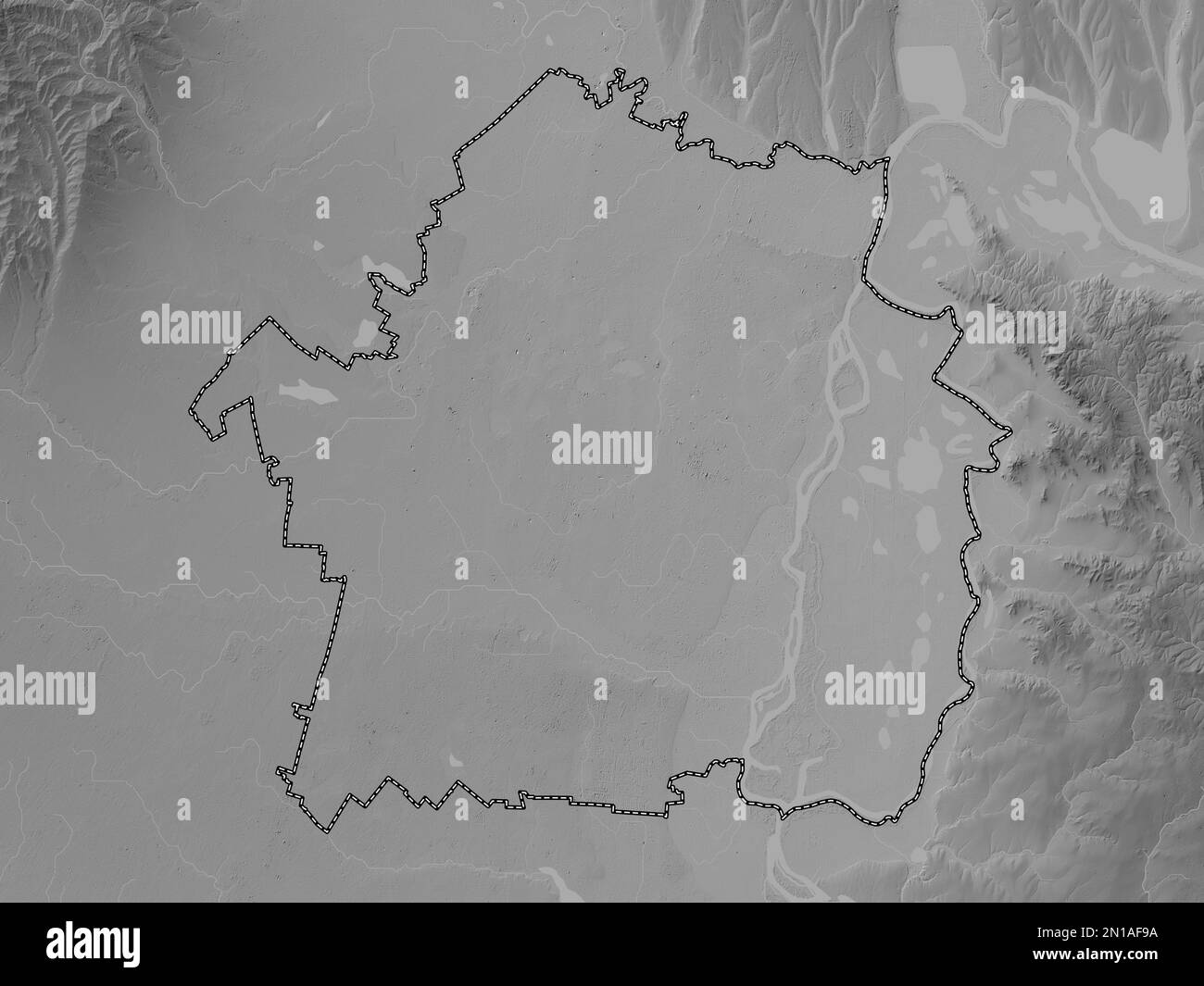 Braila, county of Romania. Grayscale elevation map with lakes and ...