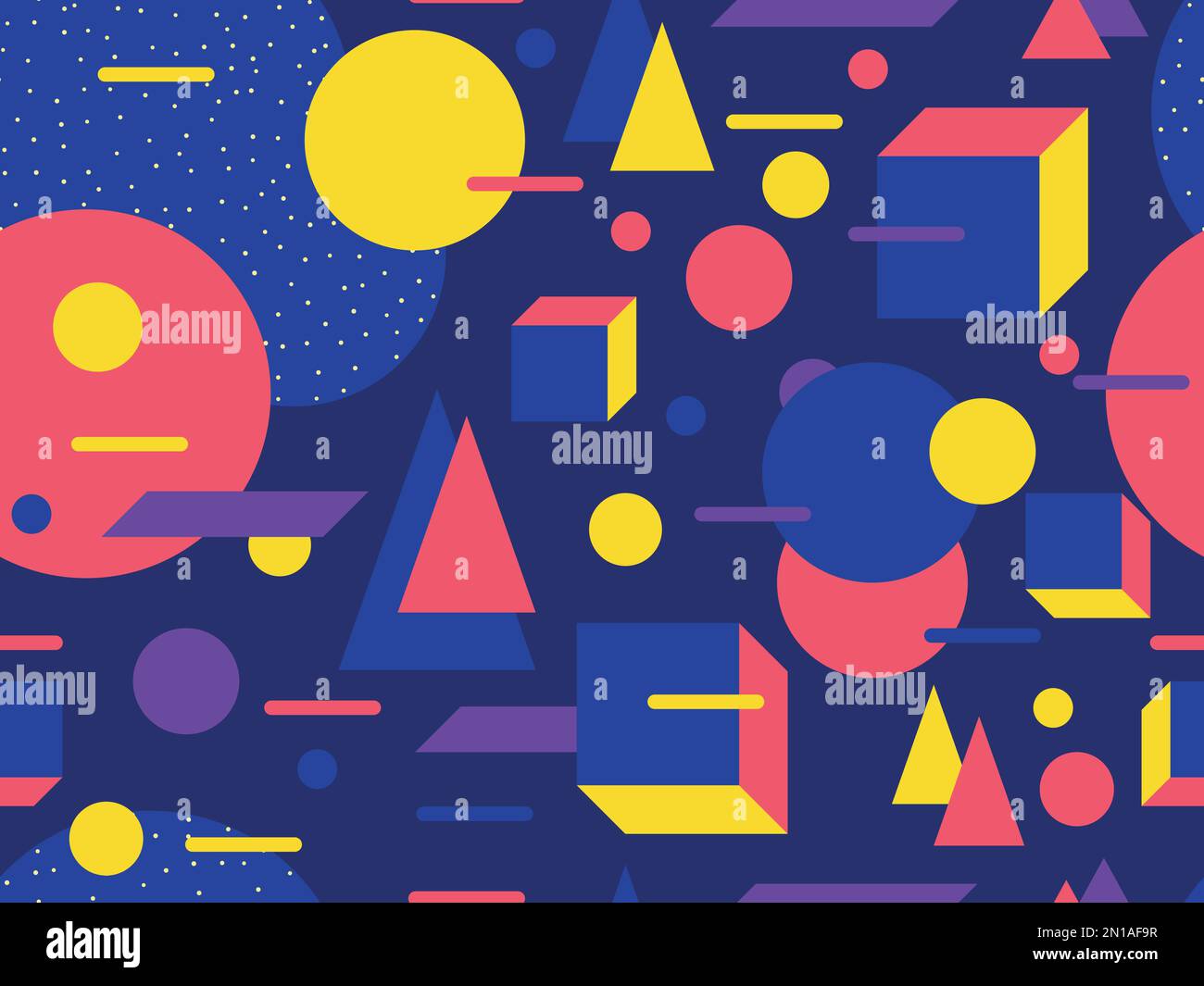 Memphis seamless pattern with 3d shapes in 80s style. Isometric ...