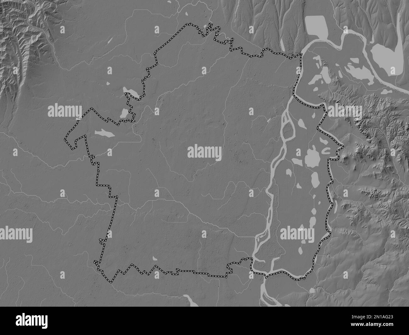 Braila, county of Romania. Bilevel elevation map with lakes and rivers ...