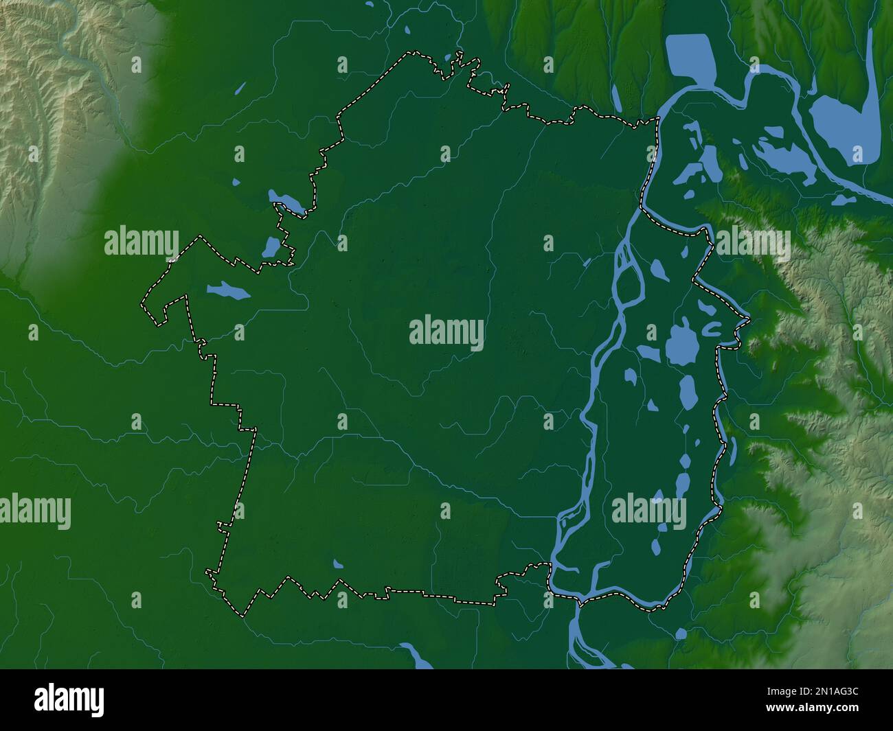 Braila, county of Romania. Colored elevation map with lakes and rivers ...