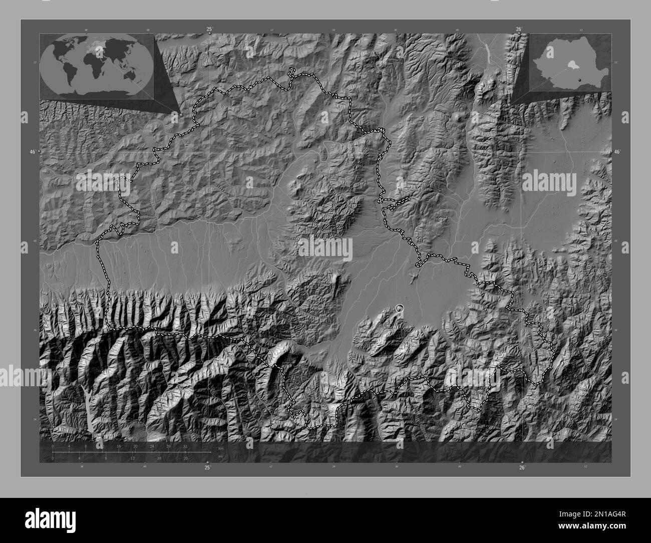 Brasov, county of Romania. Bilevel elevation map with lakes and rivers ...