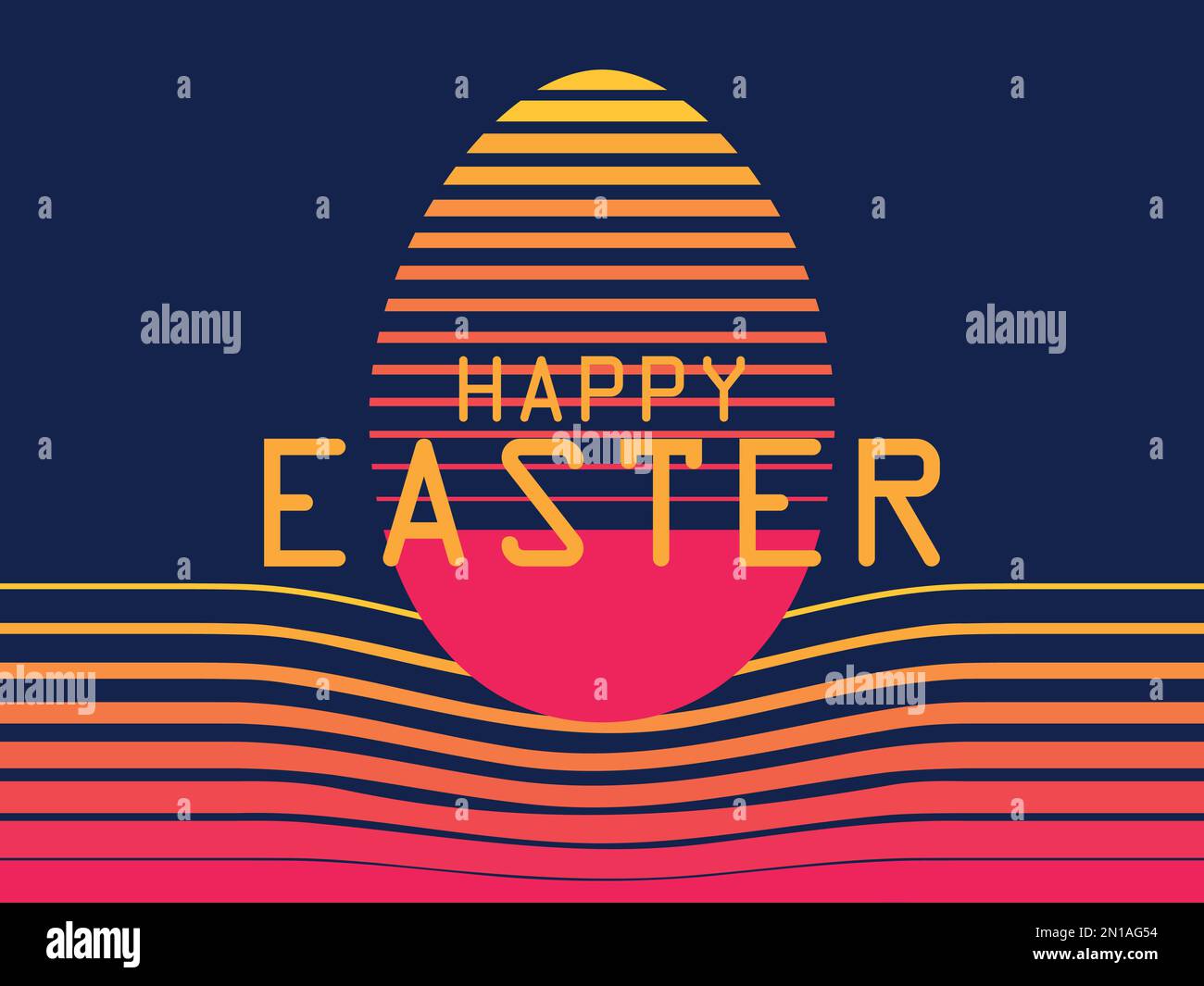 Happy Easter futuristic design in 80s style. Easter egg in synthwave ...
