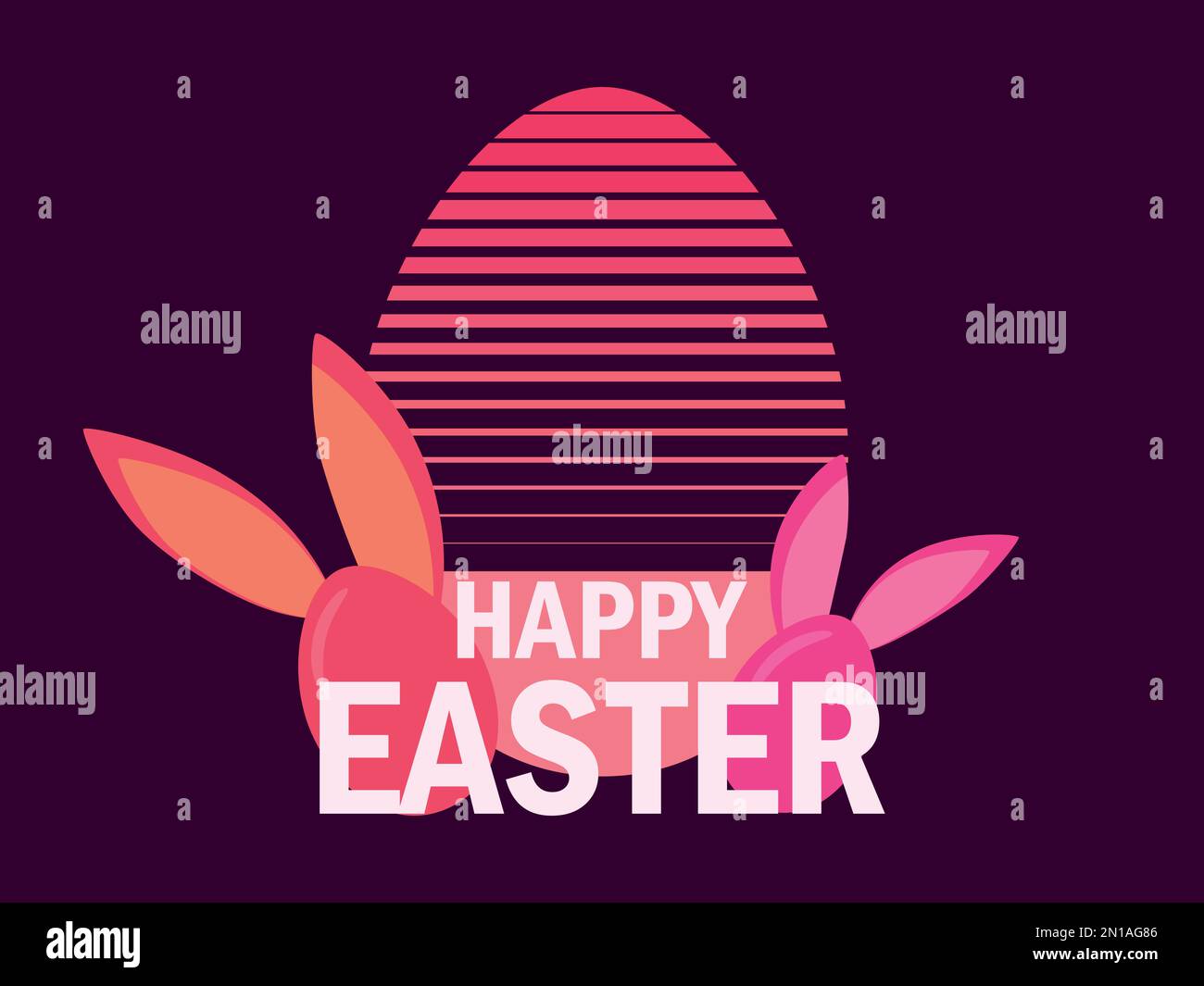 Easter egg and bunny ears in a 80s futuristic style. Happy Easter ...