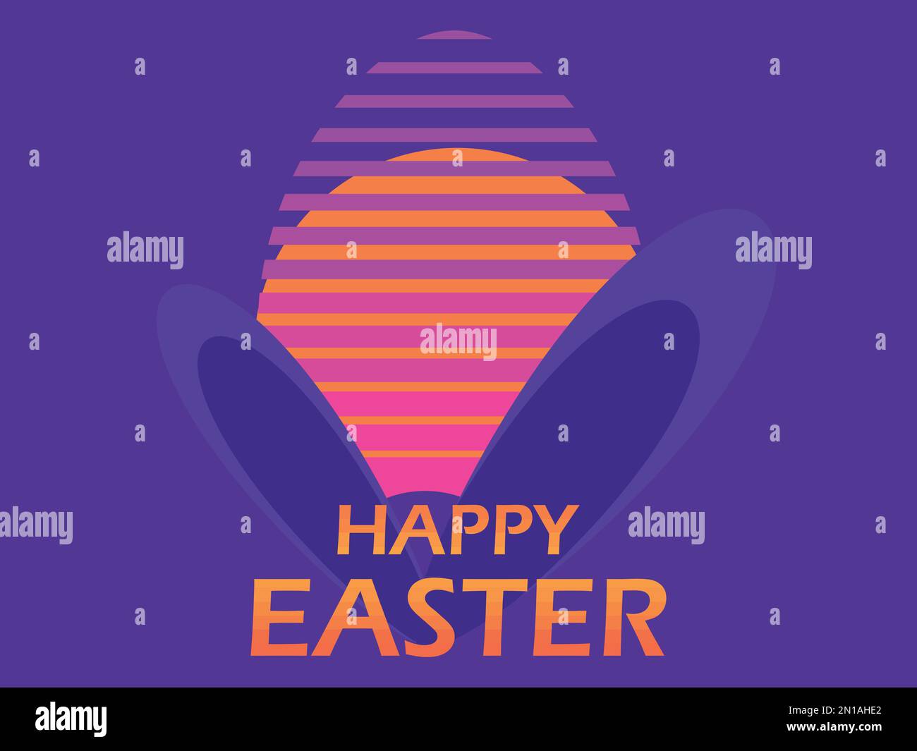 Easter egg and bunny ears in a 80s futuristic style. Happy Easter ...
