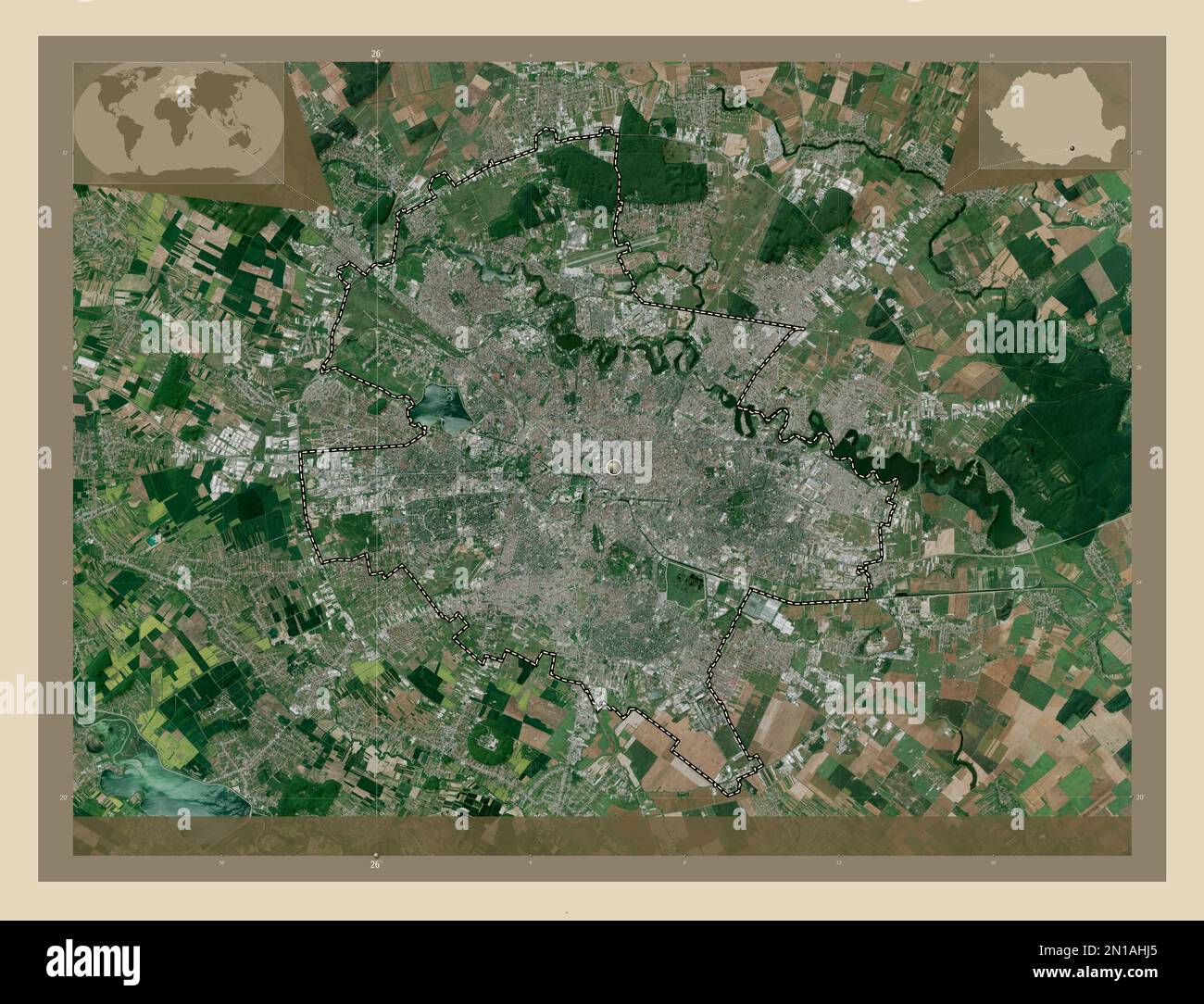 Bucharest, municipality of Romania. High resolution satellite map ...