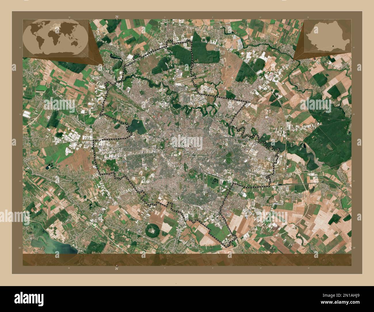 Bucharest, municipality of Romania. Low resolution satellite map ...