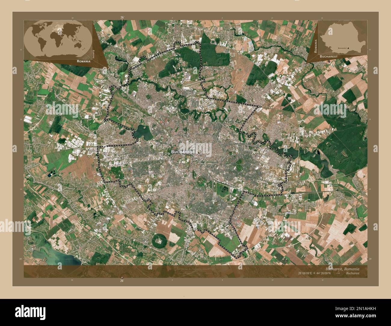 Bucharest, municipality of Romania. Low resolution satellite map ...